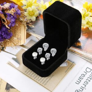 Jstyle Stud Earrings for Women 18K White Gold Rose Plated CZ Halo Earrings Created Opal Earrings Set for Sensitive Ears with Gift Box