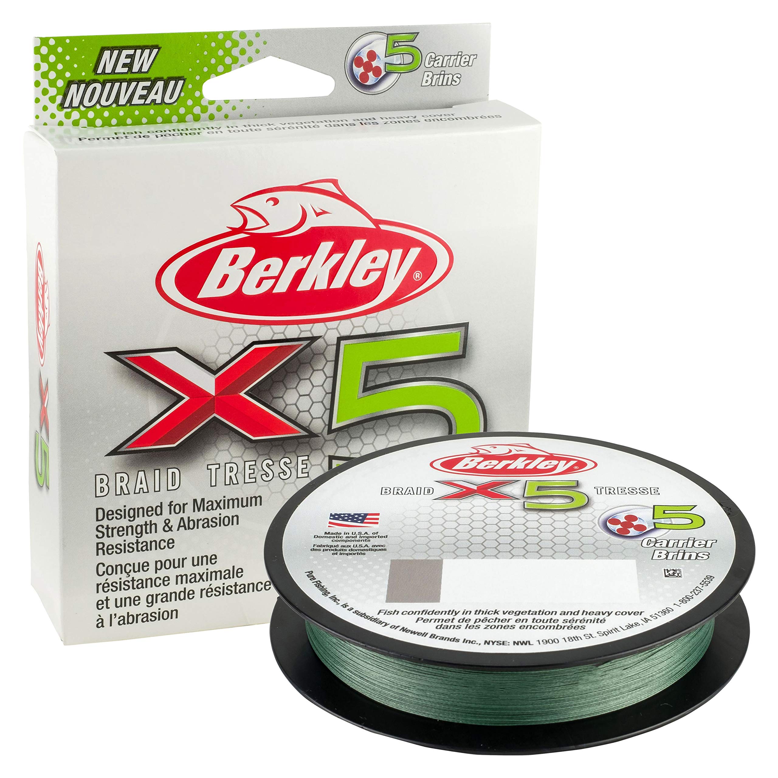 Berkley x5 Braid Superline, Low-Vis Green, 30-Pound Break Strength, 328yd Fishing Line, Suitable for Freshwater and Saltwater Environments