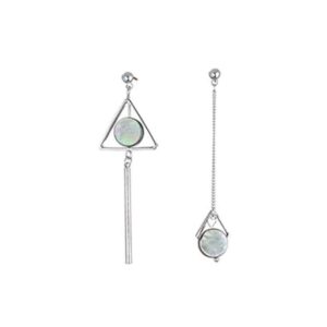 asymmetric earrings geometric triangle long bar stick chain tassel dangle earrings for women pearl shell round disc fringe drop earrings fashion jewelry