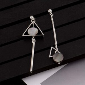 Asymmetric Earrings Geometric Triangle Long Bar Stick Chain Tassel Dangle Earrings for Women Pearl Shell Round Disc Fringe Drop Earrings Fashion Jewelry