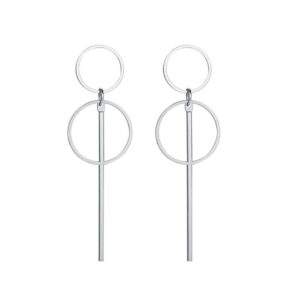 geometric earrings for women silver double circle hoop dangle earrings simple 8 infinity knot bar tassel drop earrings for women jewelry (silver)