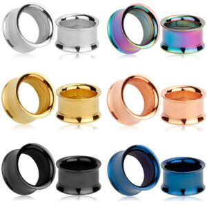 tbosen set of 12 pcs stainless steel ear plugs large double flare alloy gauges stretching screw fit tunnels gauge 2g - 1 inch