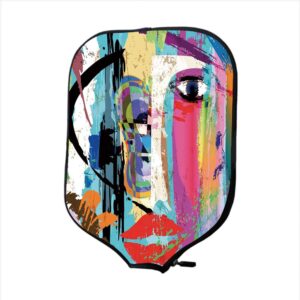 iprint pickleballs paddles rackets cover case, abstraction, woman face art, multicolor, fit for most rackets - protect your paddles