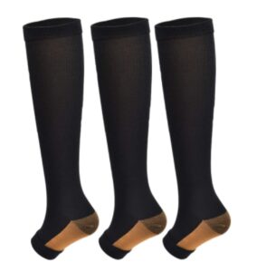 3pairs open toe toeless compression socks(15-20mmhg) for men and women support stocking (black, l/xl)