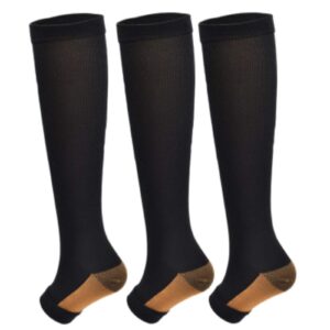 3Pairs Open Toe Toeless Compression Socks(15-20mmHg) for Men and Women Support Stocking (Black, L/XL)