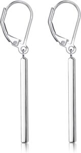 milacolato s925 sterling silver bar dangle earrings 18k white gold plated women's drop dangle earrings hypoallergenic leverback vertical bar drop earrings for women