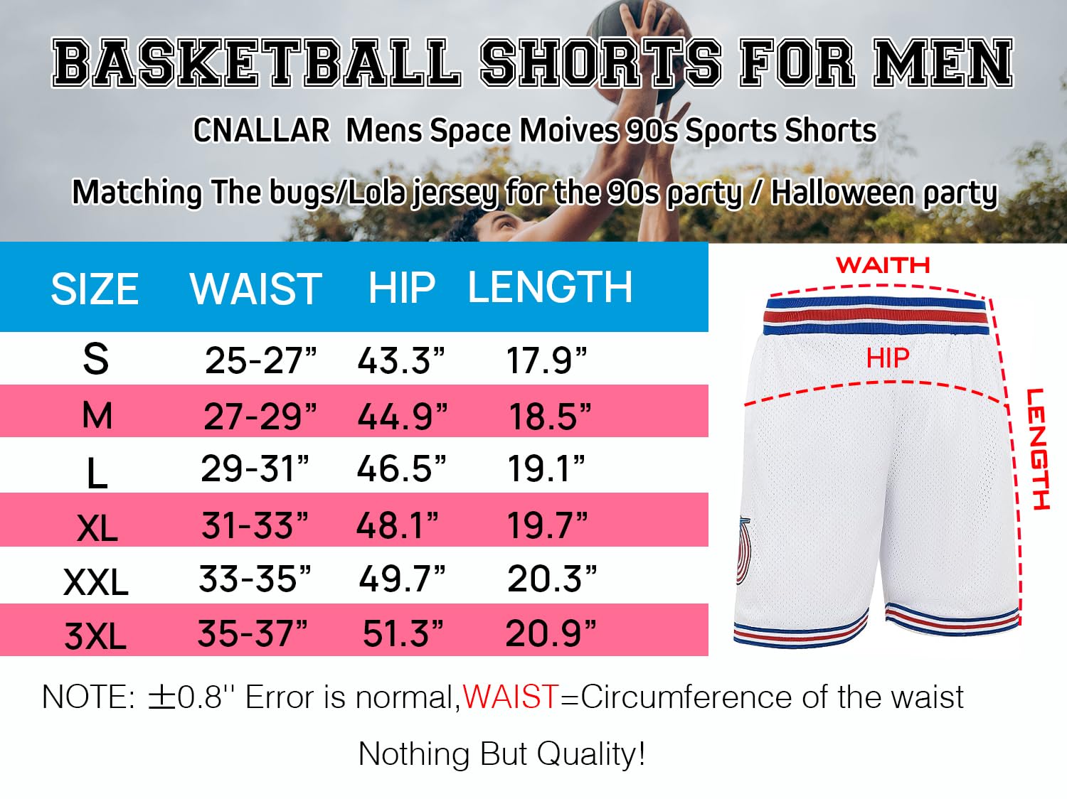 CNALLAR Men's Basketball Shorts Space Movie Basketball Shorts White/Black (White, Large)