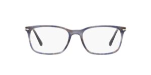 persol po3189v rectangular prescription eyewear frames, grey/blue/demo lens, 55 mm