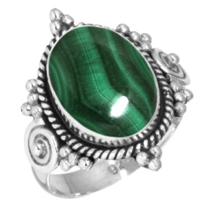 jeweloporium 925 sterling silver ring for women green real malachite stone fashion silver ring size 8.5 anniversary - gift boho jewelry