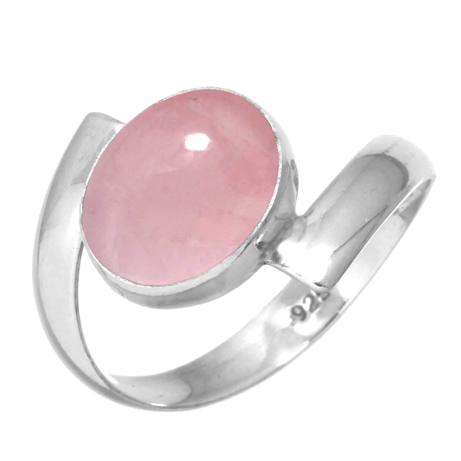 JEWELOPORIUM 925 Sterling Silver Ring for Women Pink Rose Quartz Gemstone Fashion Silver Ring Size 8.5 Friendship Day Gift Boho Jewelry