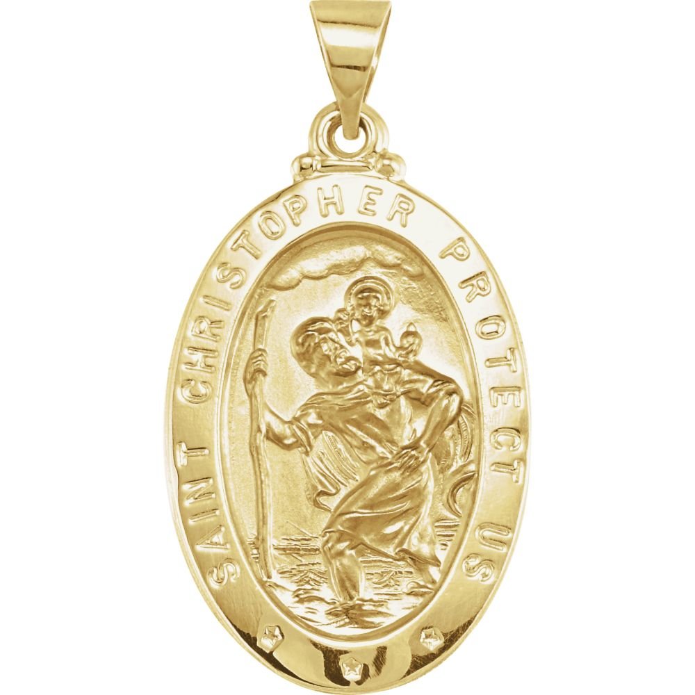 Jewels By Lux 14K Yellow Gold 25x17mm Oval St. Christopher Hollow Medal