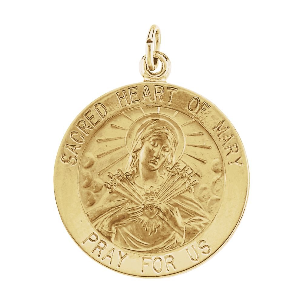 FB JEWELS 14K Yellow Gold 22mm Sacred Heart of Mary Medal