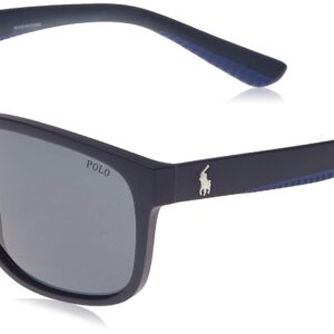 Polo Ralph Lauren Men's PH4142 Rectangular Sunglasses, Matte Navy Blue/Grey/Blue, 57 mm