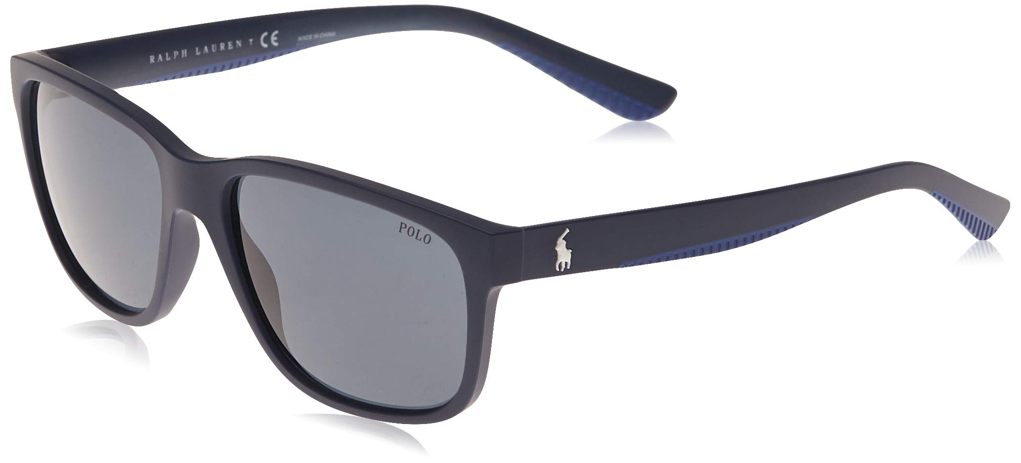 Polo Ralph Lauren Men's PH4142 Rectangular Sunglasses, Matte Navy Blue/Grey/Blue, 57 mm