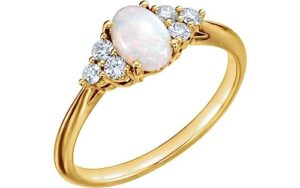 fb jewels 14k yellow gold opal & 1/5 ctw diamond ring size 7