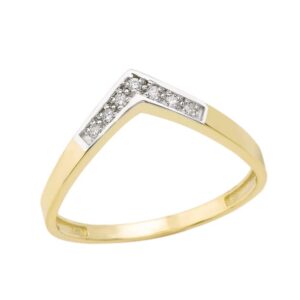 solid 14k yellow gold round diamond wedding band v shape curved chevron ring (size 8.5)