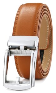 lingli men's belt ratchet dress belt with automatic buckle brown/black-trim to fit-35mm wide-200-110-tan