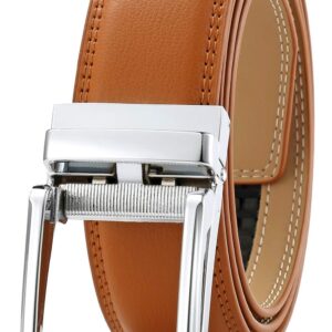 Lingli Men's Belt Ratchet Dress Belt with Automatic Buckle Brown/Black-Trim to Fit-35mm wide-200-110-TAN