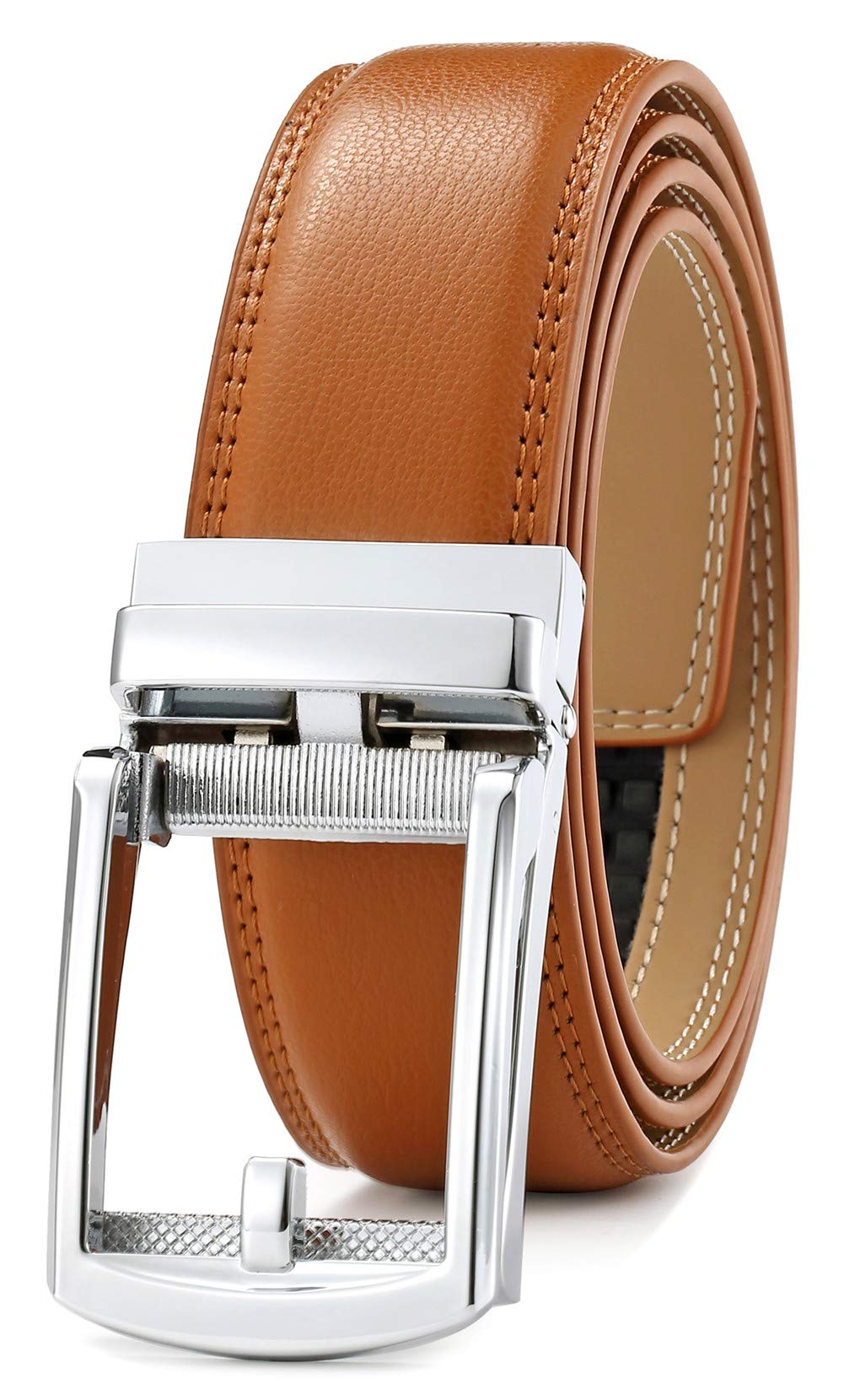 Lingli Men's Belt Ratchet Dress Belt with Automatic Buckle Brown/Black-Trim to Fit-35mm wide-200-110-TAN