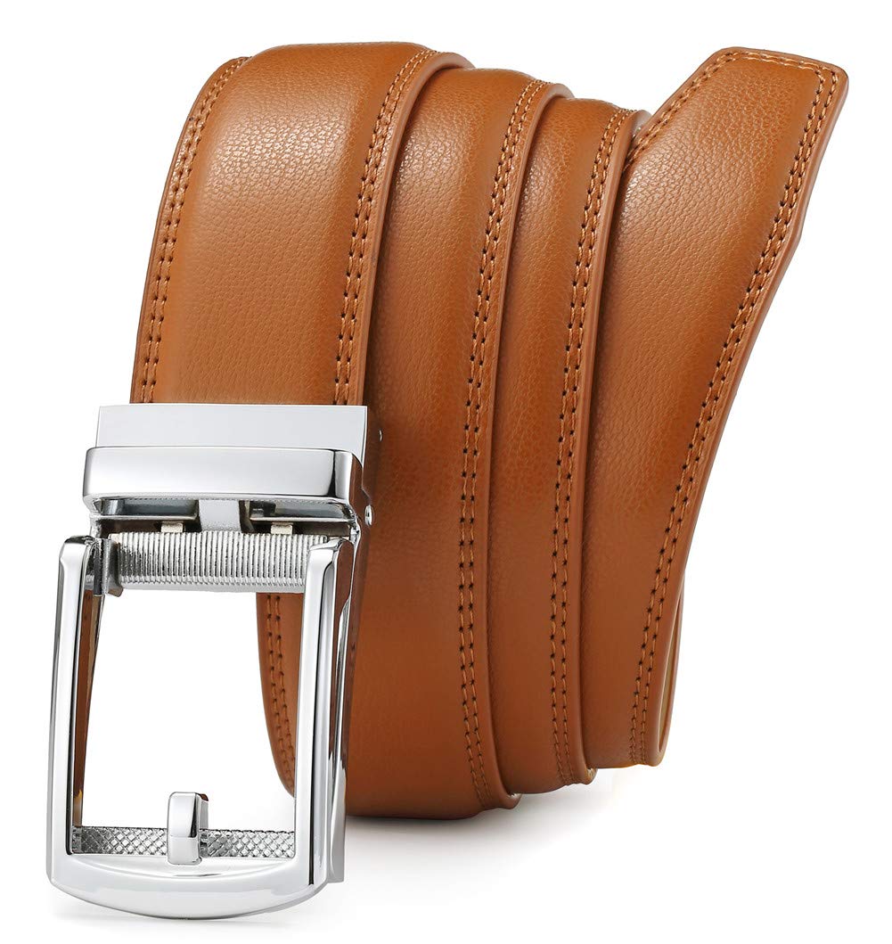 Lingli Men's Belt Ratchet Dress Belt with Automatic Buckle Brown/Black-Trim to Fit-35mm wide-200-110-TAN