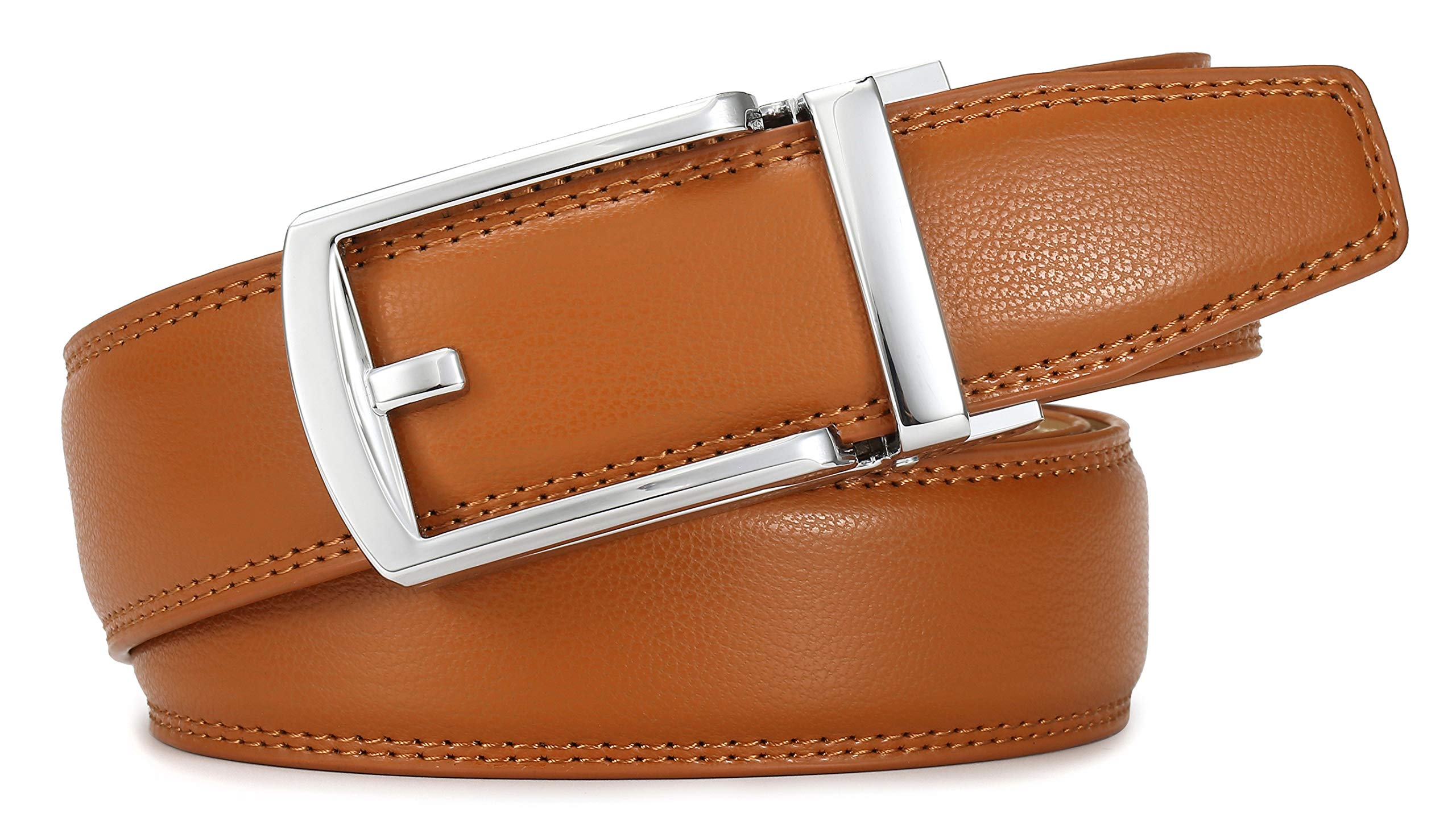 Lingli Men's Belt Ratchet Dress Belt with Automatic Buckle Brown/Black-Trim to Fit-35mm wide-200-110-TAN