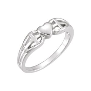 jewels by lux 925 sterling silver ring polished heart w/cross ring size 6