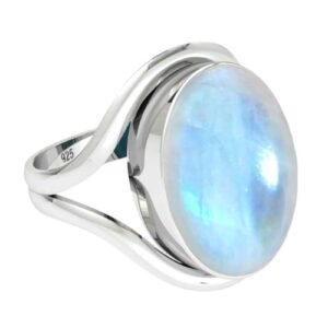 JEWELOPORIUM 925 Sterling Silver Ring for Women Size 8.5 White Natural Rainbow Moonstone Stone Solitaire Silver Ring Christmas - Gift Costume Jewelry