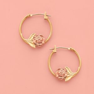 Ross-Simons 14kt 2-Tone Gold Floral Sterling Silve Hoop Earrings