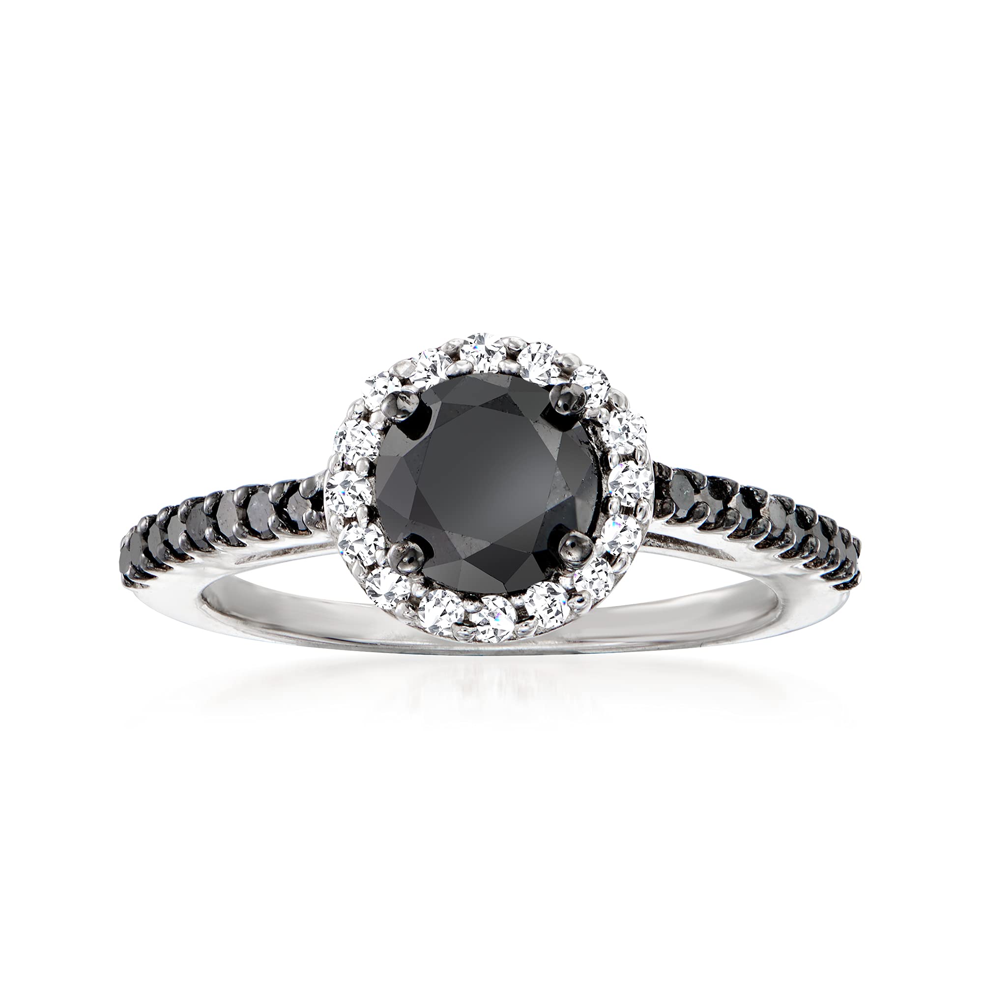 Ross-Simons 1.50 ct. t.w. Black and White Diamond Halo Ring in Sterling Silver. Size 8