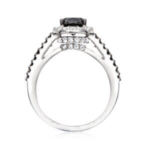 Ross-Simons 1.50 ct. t.w. Black and White Diamond Halo Ring in Sterling Silver. Size 8