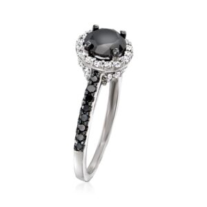 Ross-Simons 1.50 ct. t.w. Black and White Diamond Halo Ring in Sterling Silver. Size 8