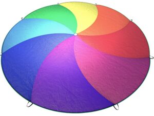 little dynamo parachute toys for kids with 8 handles 12ft - gym class rainbow color parachute for cooperative group play - waterproof and reinforced stitching