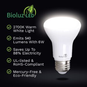 Bioluz LED 10 Pack BR20 LED Bulb 6W=50W 2700K Warm White 90 CRI Dimmable UL-Listed CEC Title 20 Compliant 540 Lumen Outdoor/Indoor Flood Light (Pack of 10)