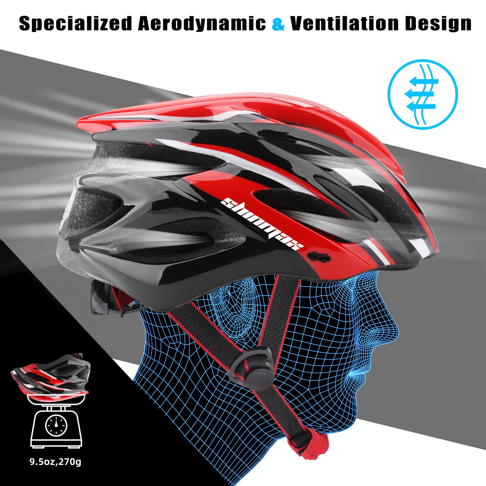 Bike Helmet Men Women, Shinmax Bicycle Helmet with Rear Light and Detachable Sun Visor Backpack,Lightweight Mountain Bike Helmet Size Adjustable Cycling Helmet for Adults Youth Road Bike Helmet