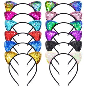 beinou reversible sequin cat ears headband - shiny bling kitty hairband with ear hair hoops, cute hair accessories for girls women, suitable for daily wear and party decorations