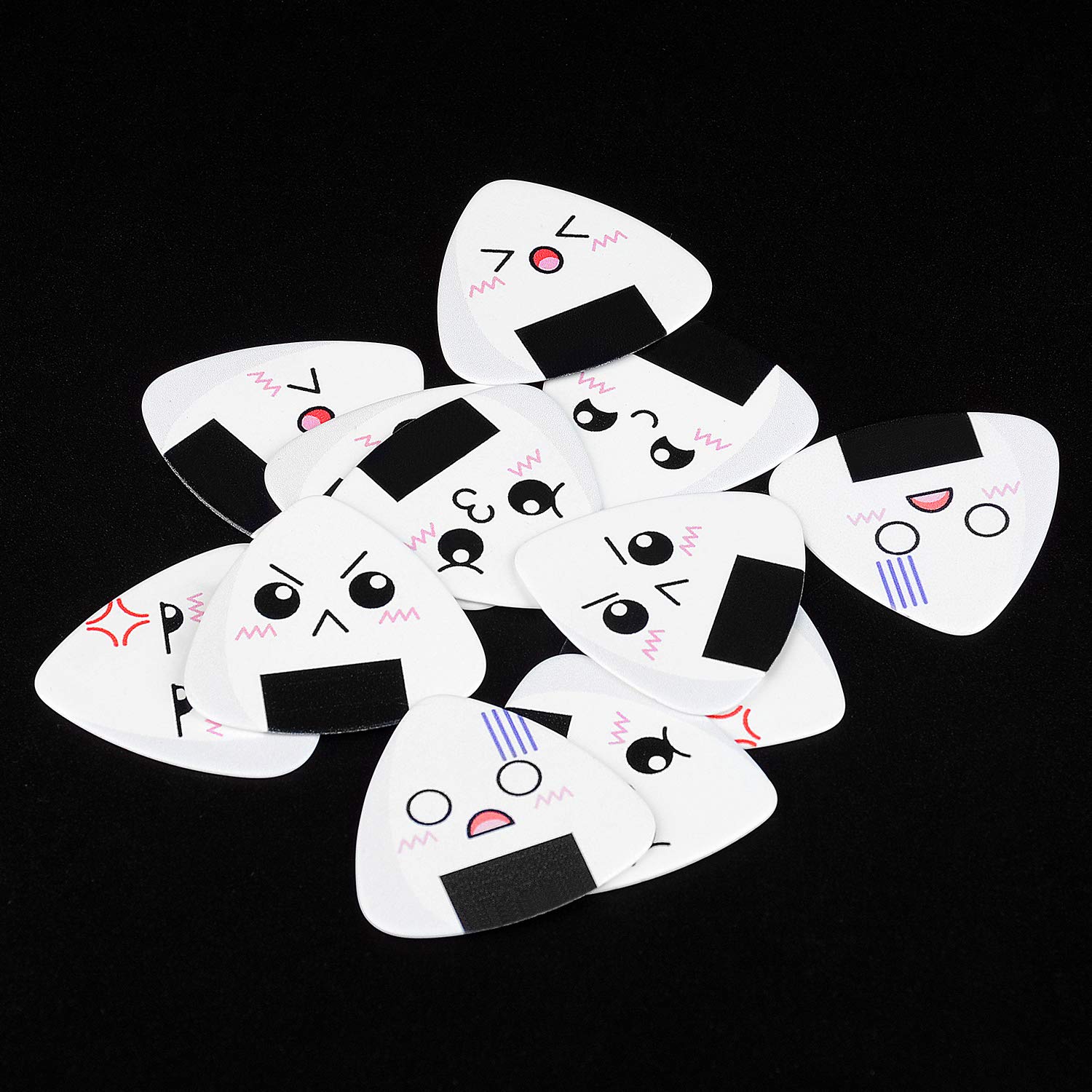 Dulphee Guitar Picks, Ukulele Picks White Sushi Rice Balls Pattern Guitar Picks Classical Triangle 0.96mm Heavy Guitar Plectrums 12 Pack for Bass, Acoustic & Electric Guitars