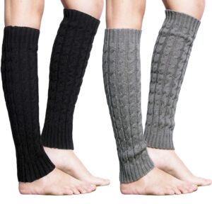 loritta women knit leg warmers winter warm long boot socks, b1-2pairs(black+dark gray)