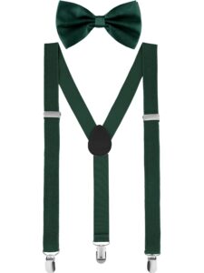 satinior suspender and bow tie set 80s clip on suspenders for men women(green)