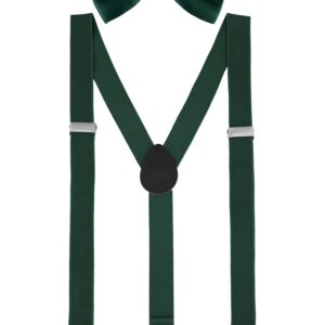 SATINIOR Suspender and Bow Tie Set 80s Clip on Suspenders for Men Women(Green)