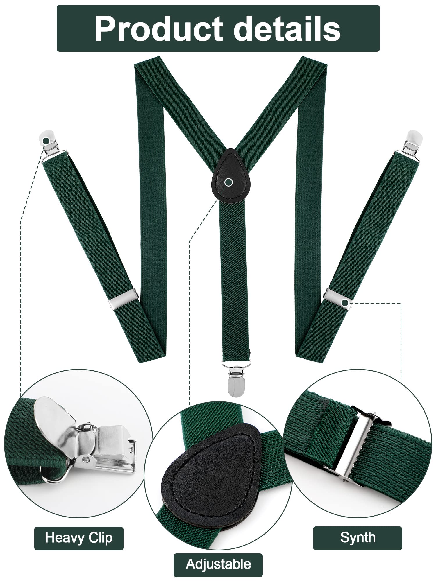 SATINIOR Suspender and Bow Tie Set 80s Clip on Suspenders for Men Women(Green)