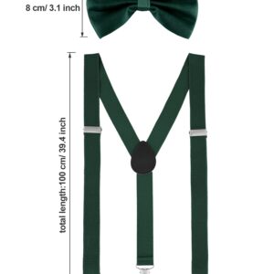 SATINIOR Suspender and Bow Tie Set 80s Clip on Suspenders for Men Women(Green)