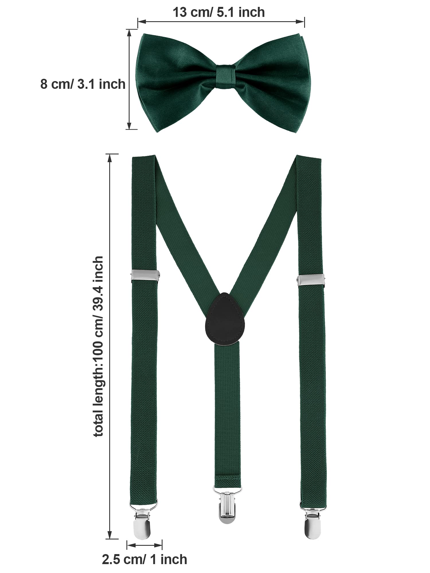 SATINIOR Suspender and Bow Tie Set 80s Clip on Suspenders for Men Women(Green)