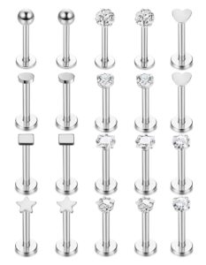 udalyn 20 pcs stainless steel labret studs lip rings for men women nose studs cartilage earrings tragus helix piercing jewelry 16g