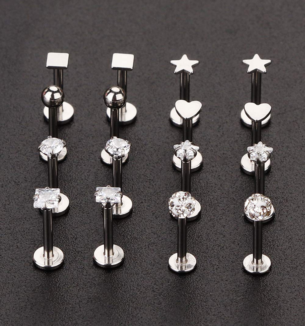 Udalyn 20 Pcs Stainless Steel Labret Studs Lip Rings for Men Women Nose Studs Cartilage Earrings Tragus Helix Piercing Jewelry 16G