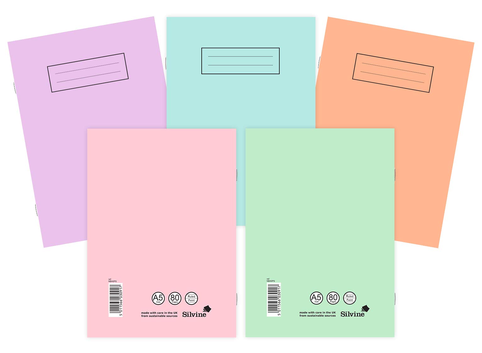 Silvine A5 Notebooks Assorted Pastel Colours (Pack of 10)