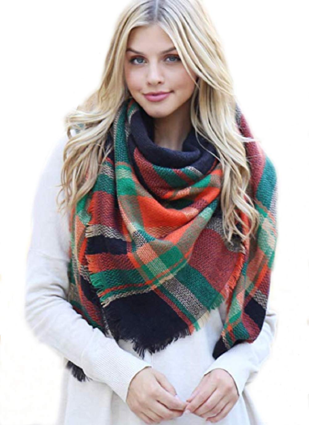 vxsvxm Shawl Tartan Women's Plaid Scarf Winter Oversized Scarves Wrap Blanket Scarf Warm Tassels Pashmina Poncho Scarf