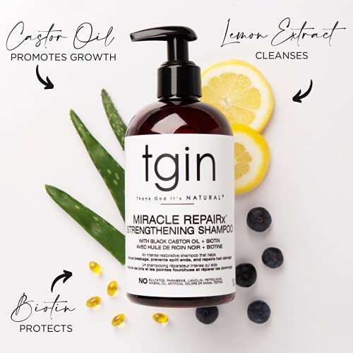 Thank God It's Natural tgin Miracle RepaiRx Strengthening Shampoo For Damaged Hair with Black Castor Oil and Biotin - Repair - Protect - Restore - 13 Oz