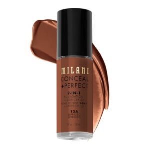 milani conceal + perfect 1 fl. oz. espresso liquid foundation - cover under-eye circles, blemishes & skin discoloration for a flawless complexion