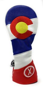 pins & aces colorado tribute premium golf club head cover - premium, hand-made leather headcover - co flag styled, tour quality golf club cover - style & customize your golf bag (utility club)