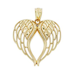 gold angel wings charm - 10 karat solid gold - angel wing pendant (large)